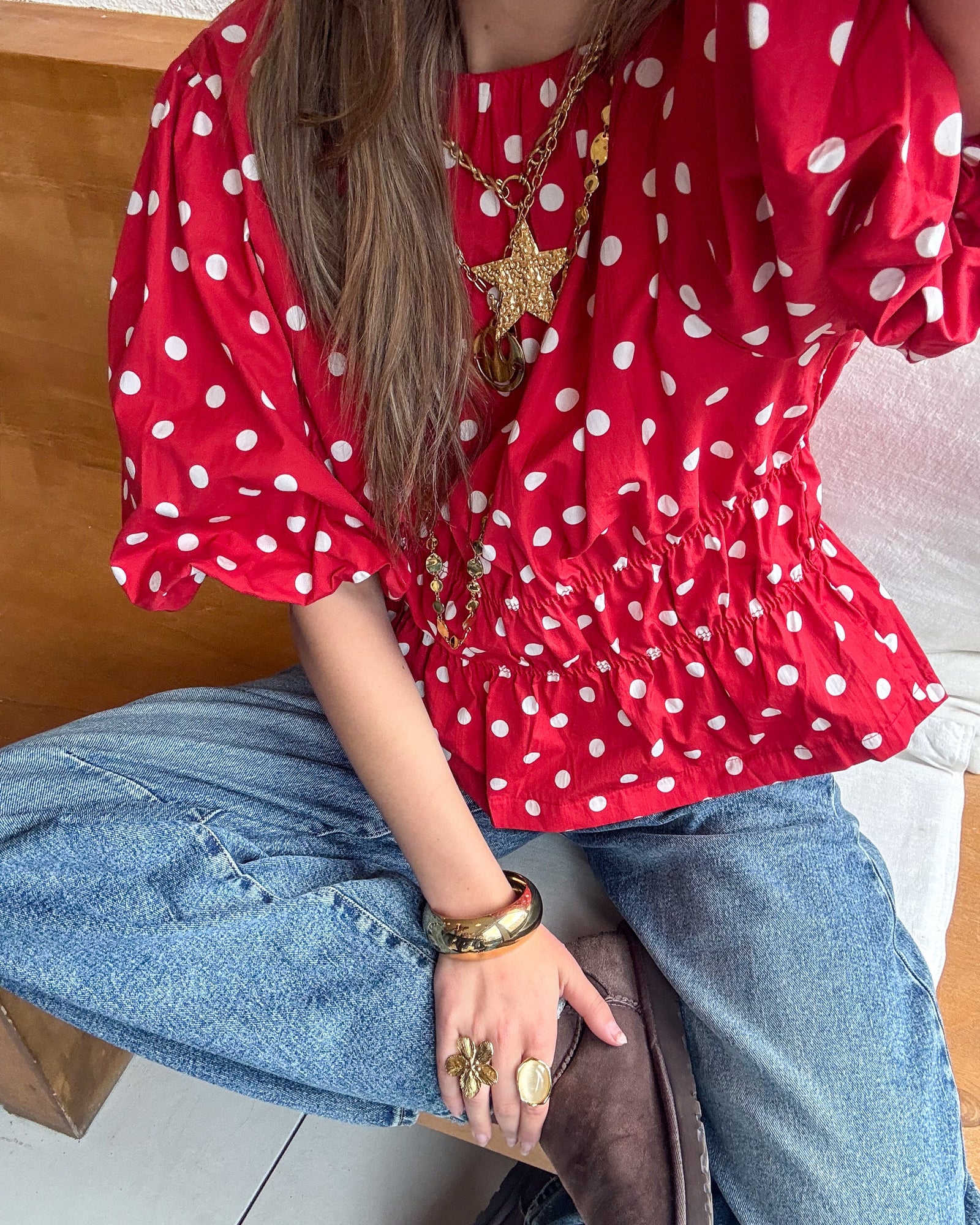 Blush Stippen Top Rood