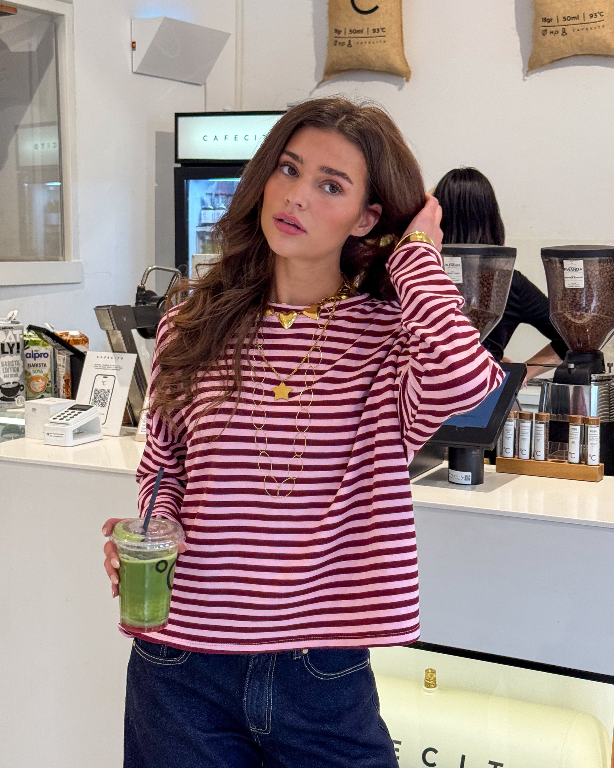 Mave Gestreepte Top Bordeaux Roze