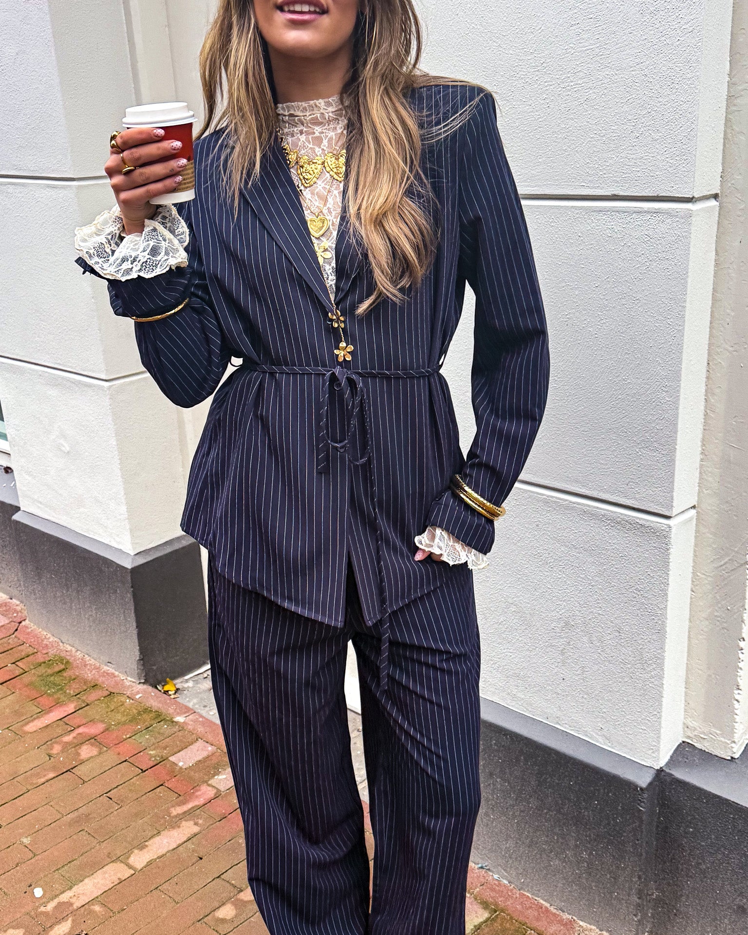 Mist Blazer Navy Gestreept