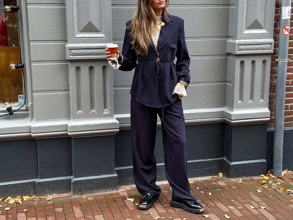 Mist Pantalon Navy Gestreept